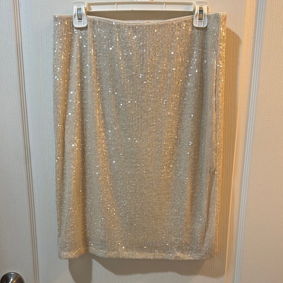 Cable & Gauge | Skirts | Cable Gauge Cream Sequin Pencil Skirt ...
